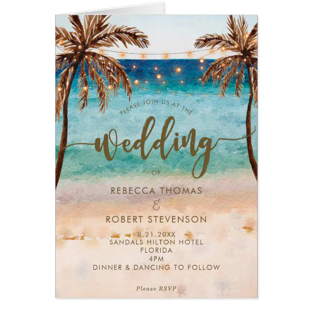 custom beach folded card wedding invitation | Zazzle