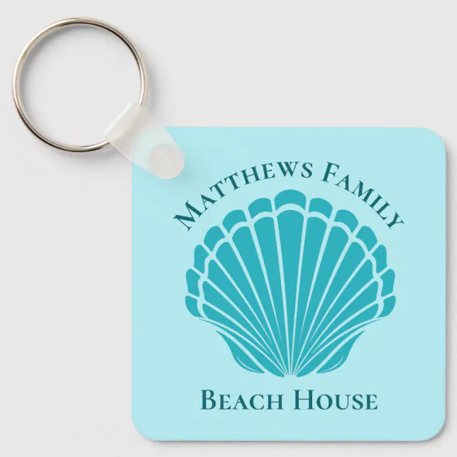 Custom Beach House Aqua Seashell Monogram Home Keychain | Zazzle