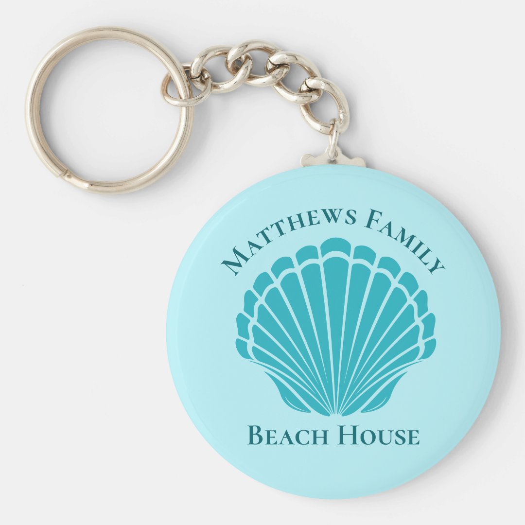 Custom Beach House Aqua Seashell Monogram Home Keychain | Zazzle