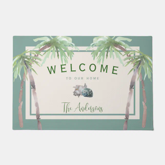 Custom Beach House Palm Tree Tropical Doormat | Zazzle
