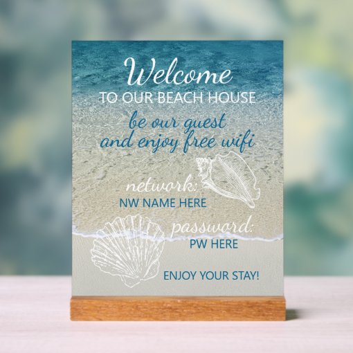 Custom Beach House Rentals Home Wifi Instructions Acrylic Sign | Zazzle