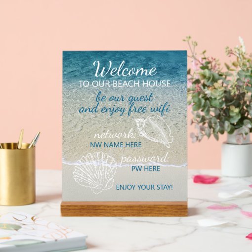 Custom Beach House Rentals Home Wifi Instructions Acrylic Sign | Zazzle