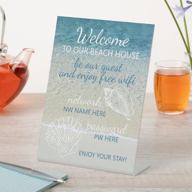Custom Beach House Rentals Home Wifi Instructions Pedestal Sign | Zazzle