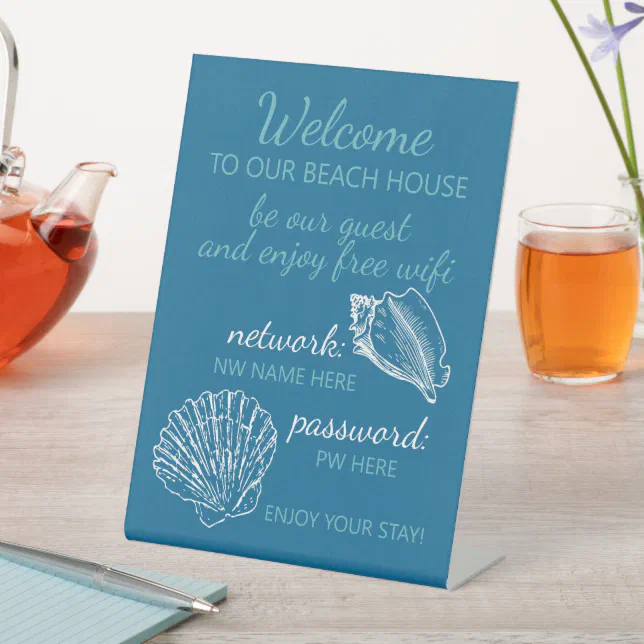 Custom Beach House Rentals Home Wifi Instructions Pedestal Sign | Zazzle