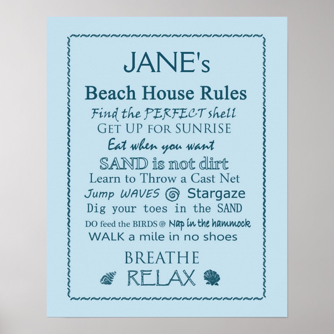 Custom Beach House Rules Poster | Zazzle