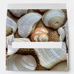 Custom Beach Seashells on Burlap Print Envelopes | Zazzle
