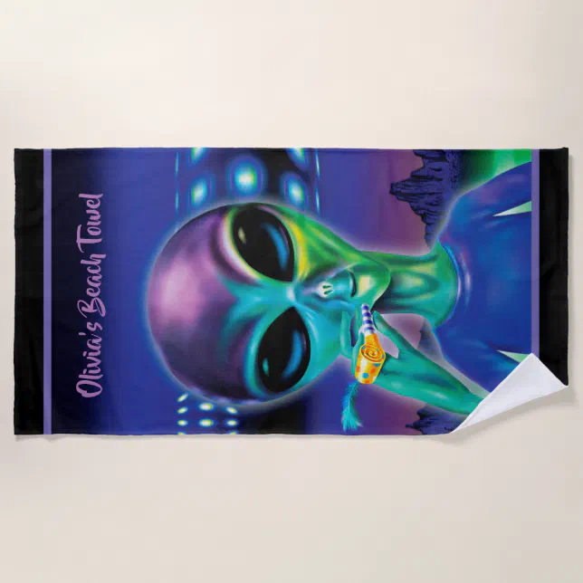 Custom Beach towel Alien party | Zazzle