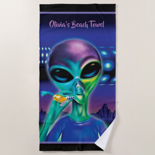 Custom Beach towel Alien party | Zazzle