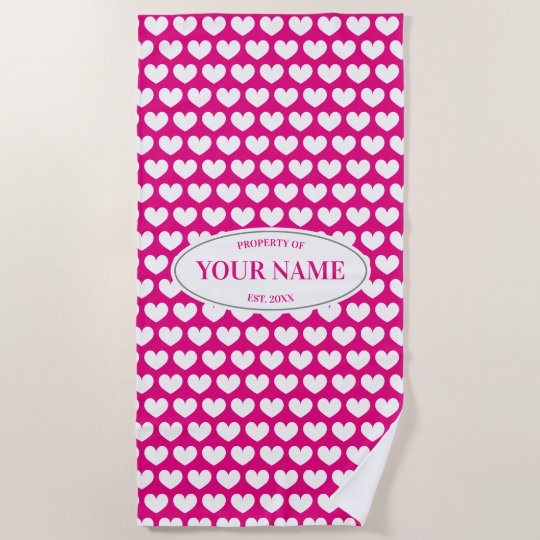 Custom beach towel with hot pink heart pattern | Zazzle.com
