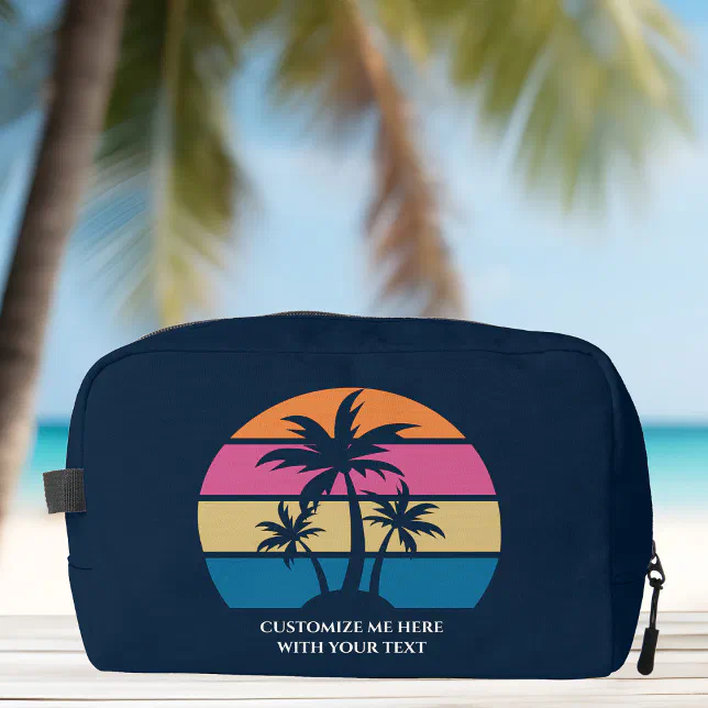Custom Beach Vacation Cute Tropical Palm Tree Blue Dopp Kit | Zazzle
