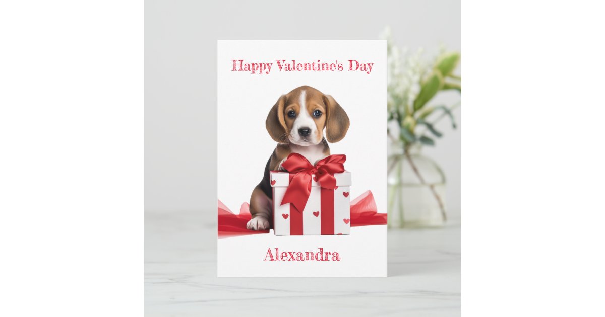 Custom Beagle in Box with Bow Valentine Holiday Card | Zazzle