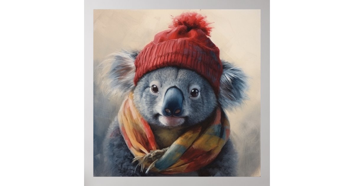 Custom Beanie Bunch Red Hat Koala Art Poster | Zazzle