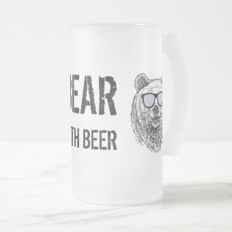 Custom BEAR WITH BEER Men Funny Gag Gift for Him Frosted Glass Beer Mug ...