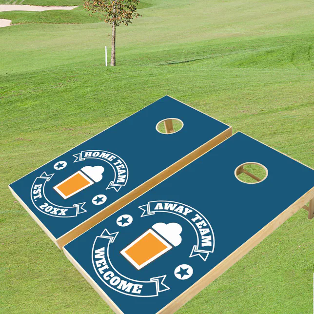 Custom Beer Logo Home & Away Team Ocean Blue White Cornhole Set | Zazzle