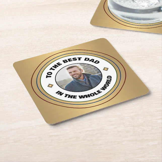 Custom Best Dad Father Photo Personalize Square Paper Coaster | Zazzle