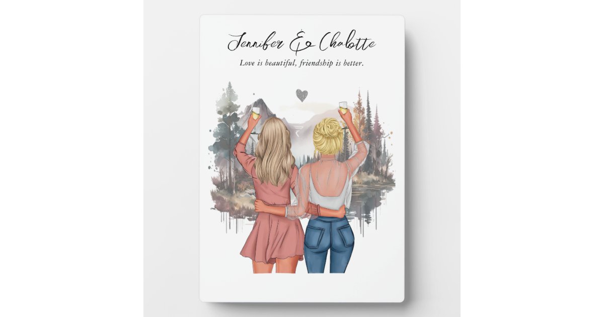 Custom Best Friend portrait with Autumn scenery Plaque | Zazzle