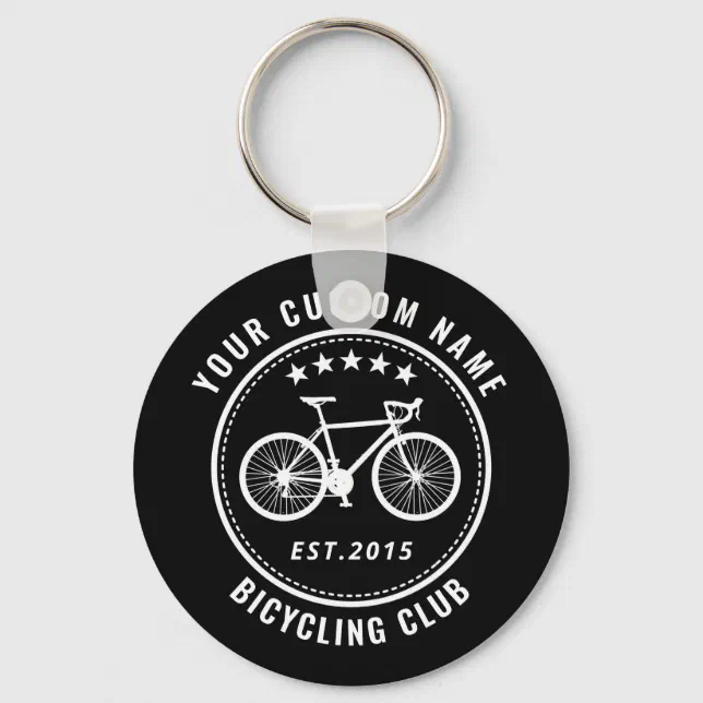 Custom Bike Club Family or Location Name Black Keychain | Zazzle