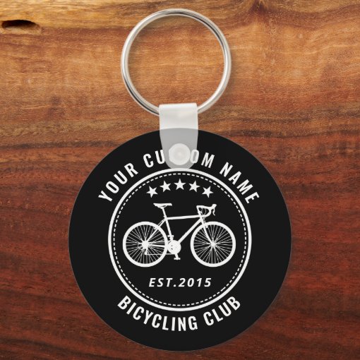 Custom Bike Club Family or Location Name Black Keychain | Zazzle