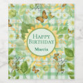 Custom Birthday Green Gingham Sunflower Butterfly Wine Label | Zazzle
