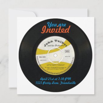 Custom Birthday Invite Retro Vinyl Record 45 RPM | Zazzle