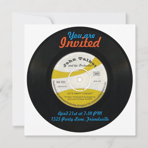 Custom Birthday Invite Retro Vinyl Record 45 RPM | Zazzle