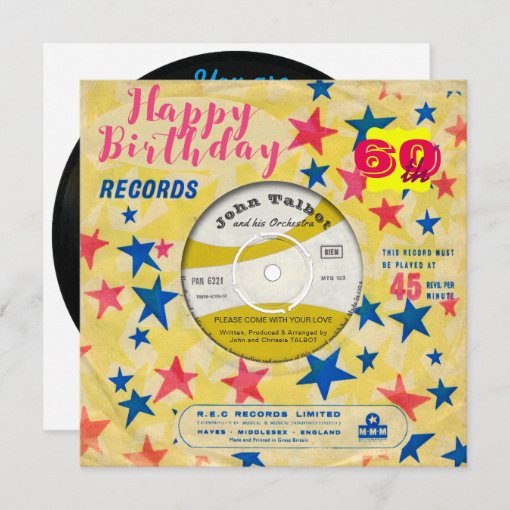 Custom Birthday Invite Retro Vinyl Record 45 RPM | Zazzle