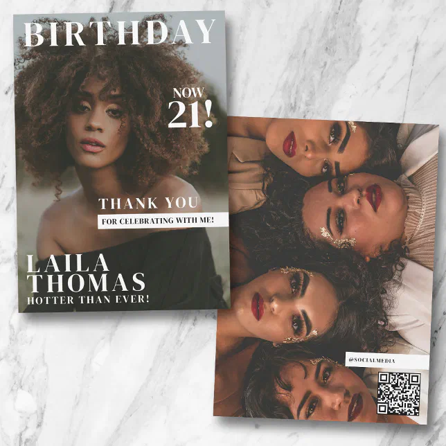 Custom Birthday Party Magazine Cover Photos Thank You Card | Zazzle