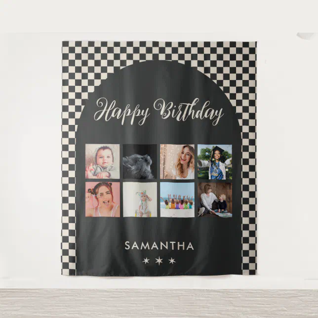 Custom Birthday Party Photo Collage Banner Tapestry | Zazzle