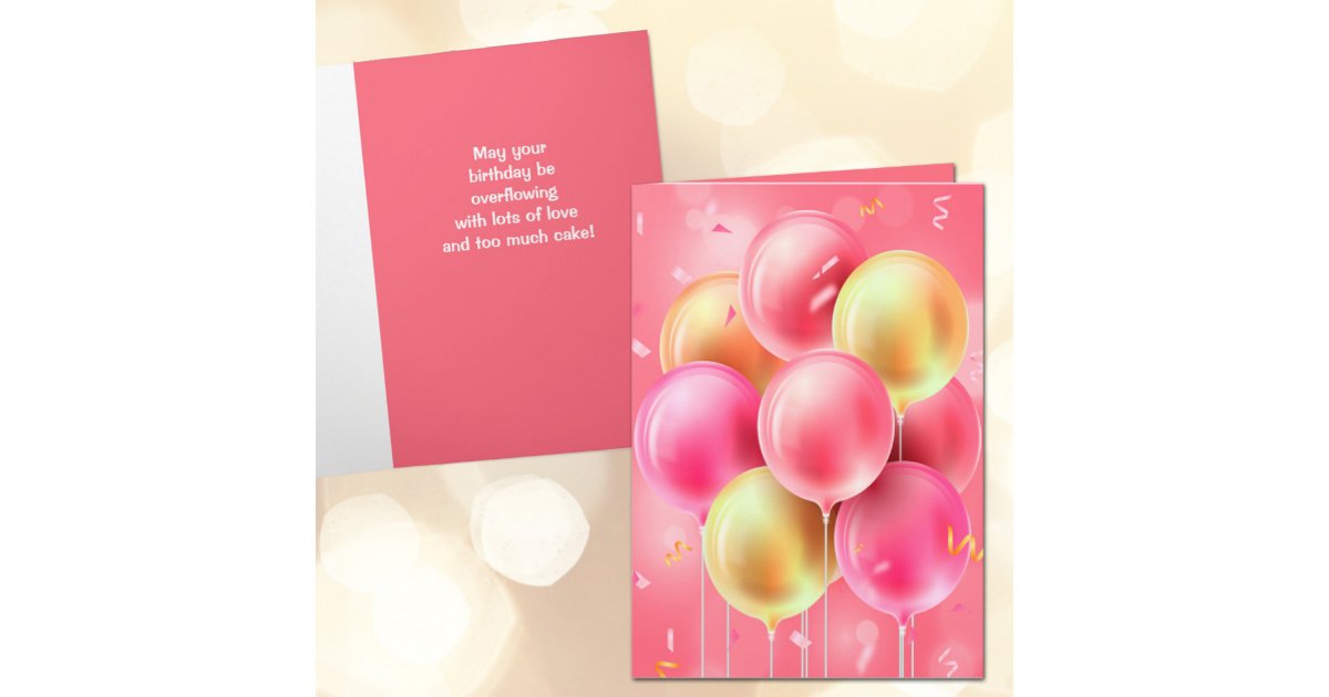 Custom Birthday Pink Balloons Greeting Card | Zazzle