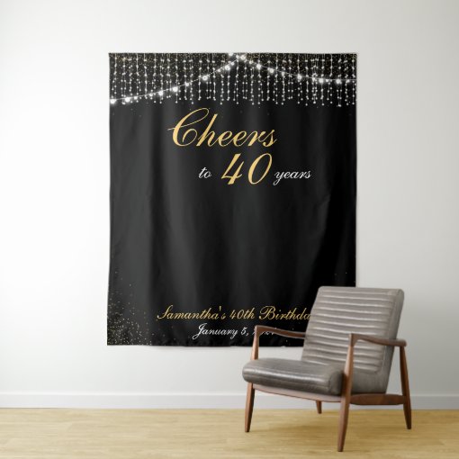 Custom Birthday String Lights Gold Backdrop Photo | Zazzle