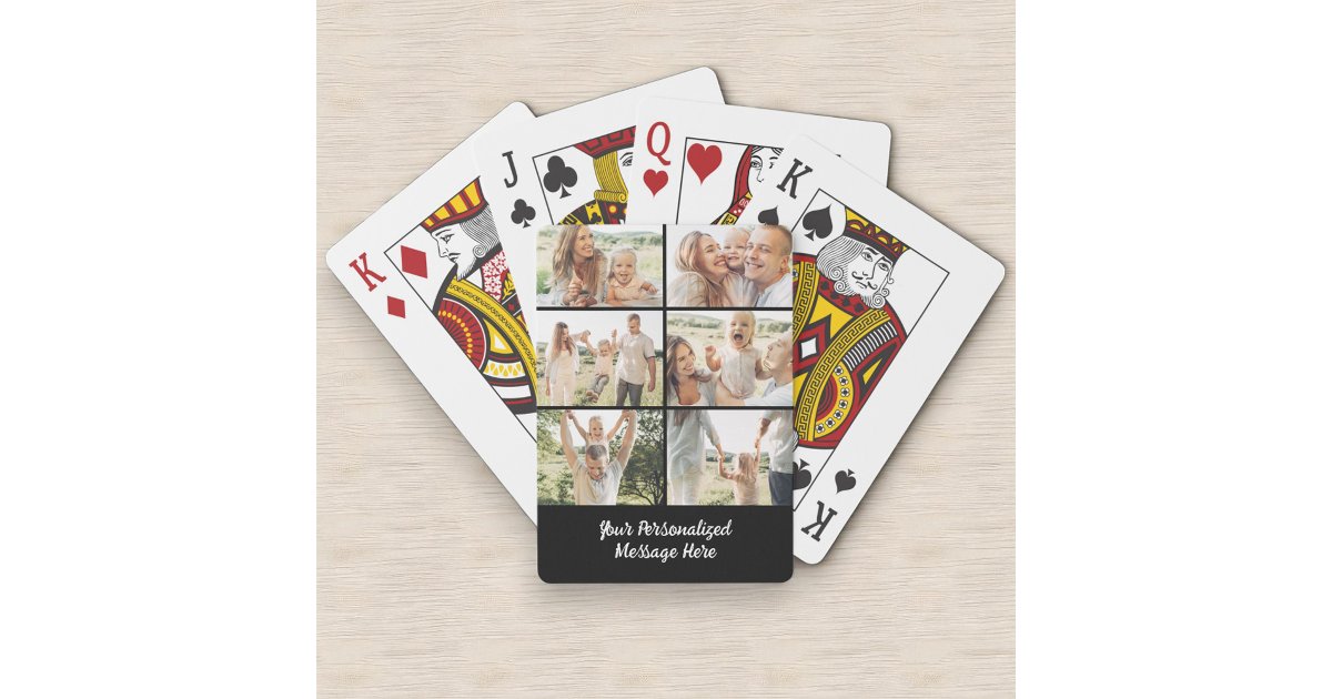 Custom Black 6 Photo Collage Text Message Modern Poker Cards | Zazzle