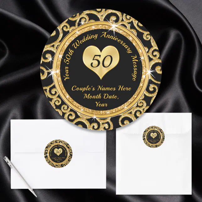 Custom Black and Gold 50th Anniversary Stickers | Zazzle