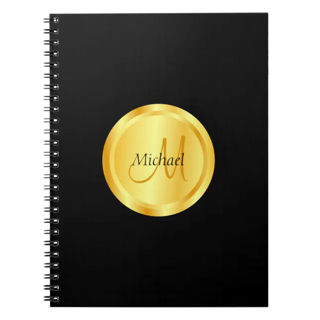 Custom Black And Gold Elegant Template Monogram Notebook | Zazzle