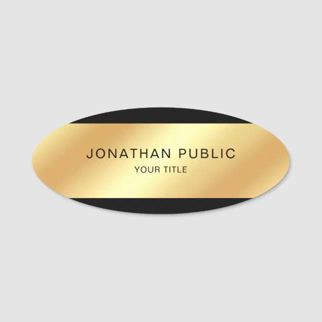 Custom Black And Gold Elegant Template Oval Name Tag | Zazzle