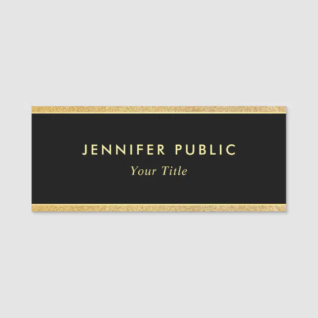 Custom Black And Gold Glitter Modern Elegant Name Tag | Zazzle