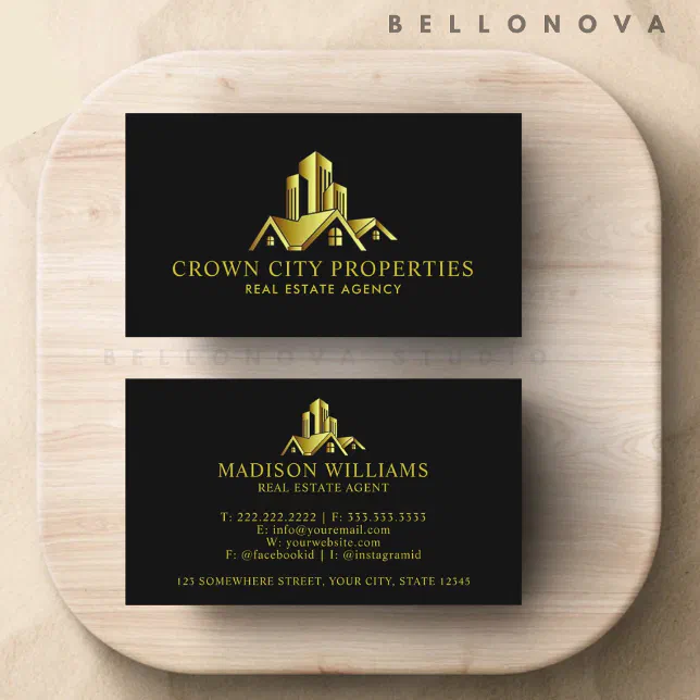 Custom Black And Gold Premium Real Estate Agent Business Card | Zazzle