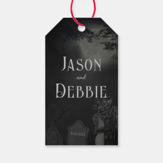 Custom Black and Grey Floral Gothic Wedding Gift Tags | Zazzle
