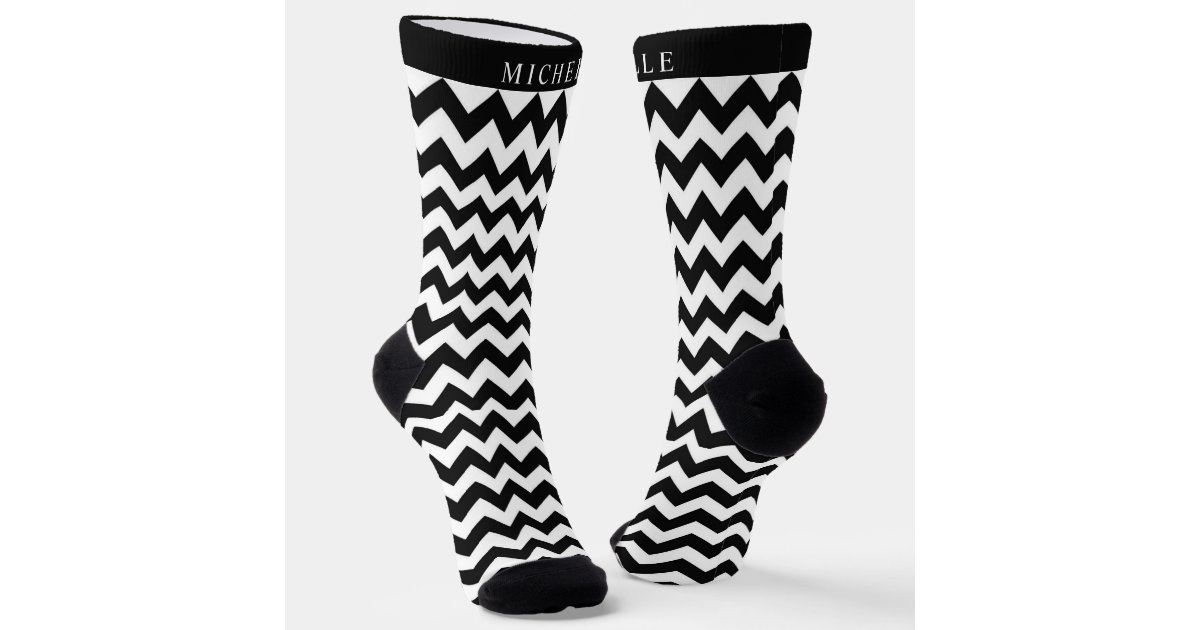Custom Black and White Chevron Pattern Socks | Zazzle