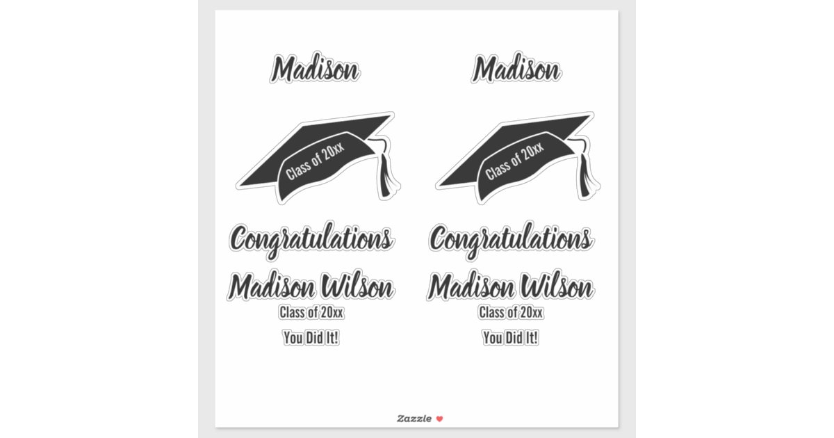 Custom Black and White Congratulations Graduation Sticker | Zazzle
