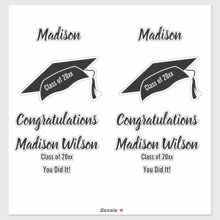 Custom Black and White Congratulations Graduation Sticker | Zazzle