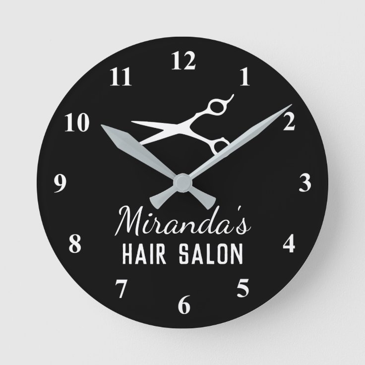 Custom black and white hair salon decor wall clock | Zazzle