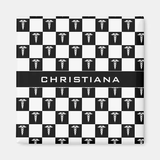 Custom Black and White Medical Symbol Caduceus Magnet | Zazzle