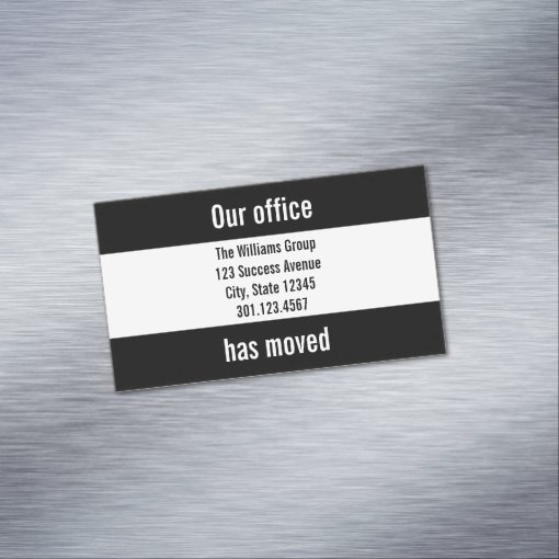 Custom Black and White Office Moving Announcement Business Card Magnet ...