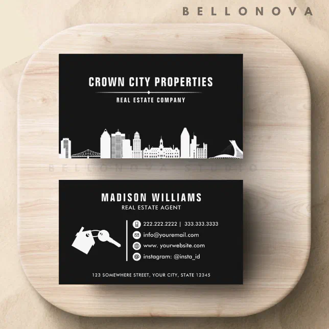 Custom Black and White Real Estate Agent Business Card | Zazzle