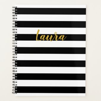 Custom Black and White Striped Planner | Zazzle
