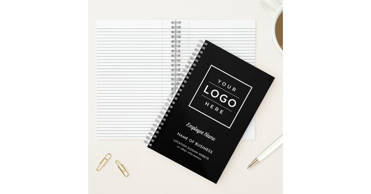 Custom Black Business Logo and Employee Name Notebook | Zazzle