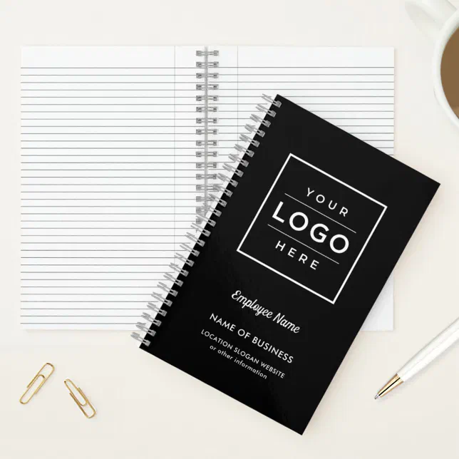 Custom Black Business Logo and Employee Name Notebook | Zazzle