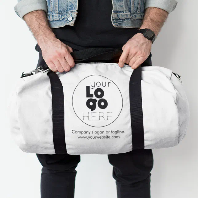 Custom Black Business Logo On White Duffel Bag | Zazzle