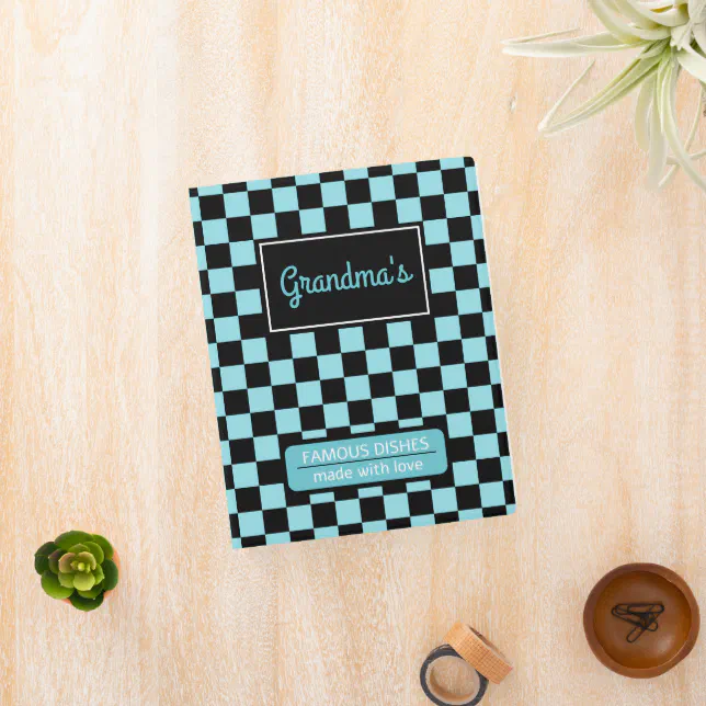 Custom Black Check Pattern On Teal Blue Mini Binder | Zazzle