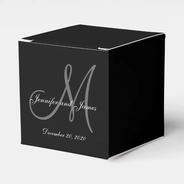 Custom Black Colored Monogram Wedding Favor Box | Zazzle